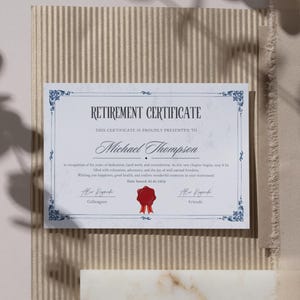 Personalized Retirement Certificate: Printable Farewell Keepsake ...