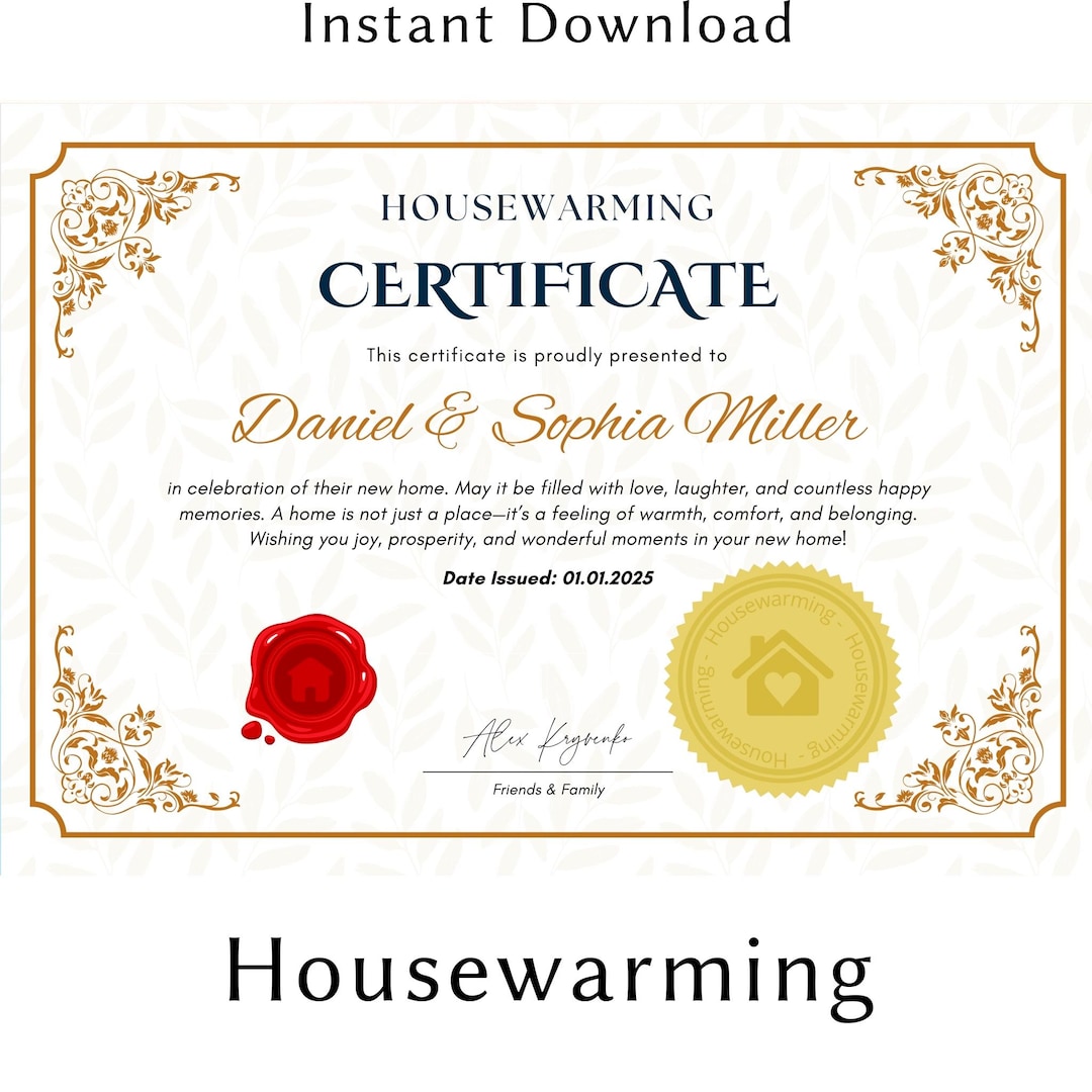 Personalized Housewarming Certificate: Customizable Welcome Print for ...