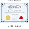 Certificate of Friendship Award Style Gift, With Editable Text, Home ...