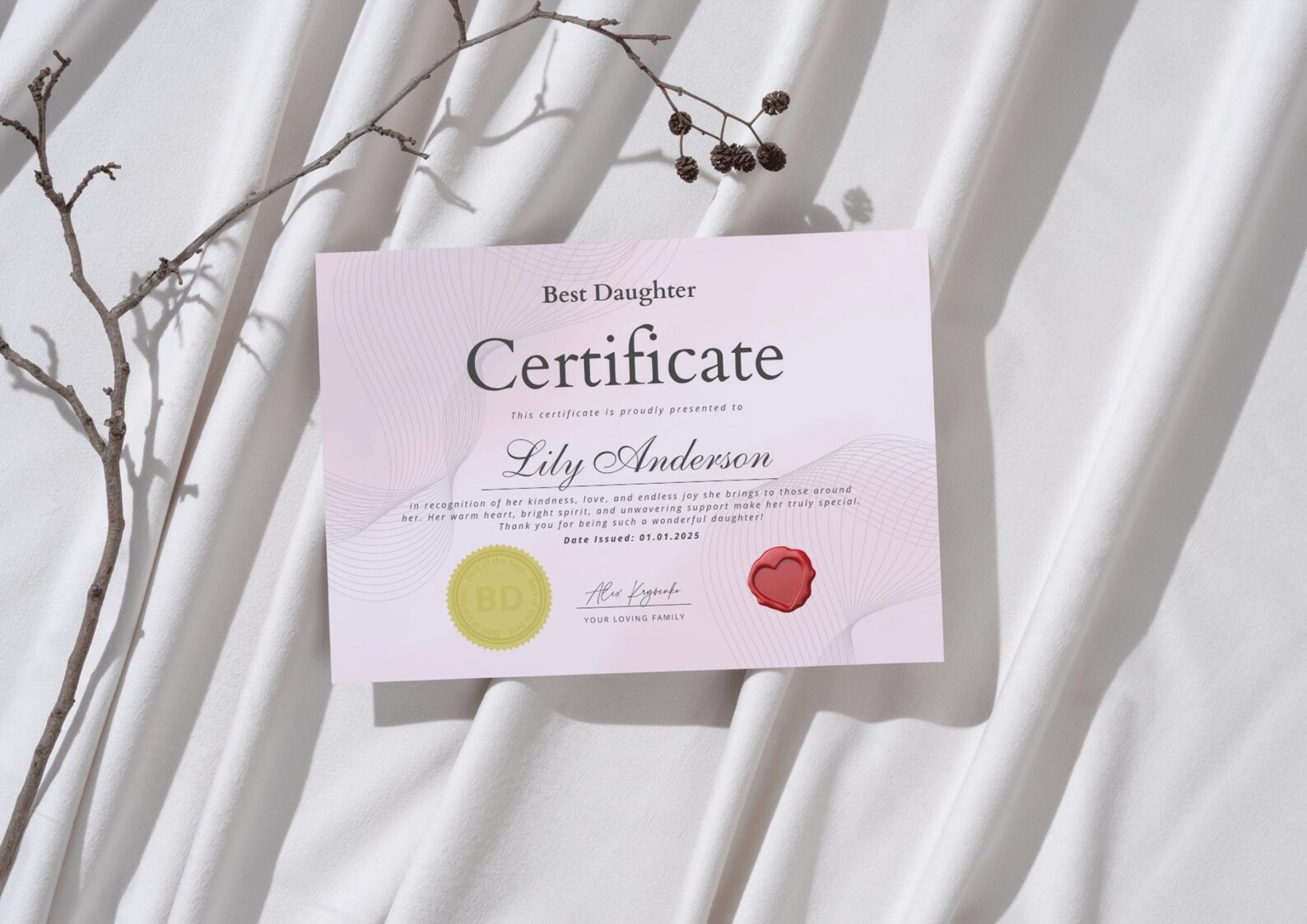 Custom Best Daughter Certificate – Personalized Printable Gift ...