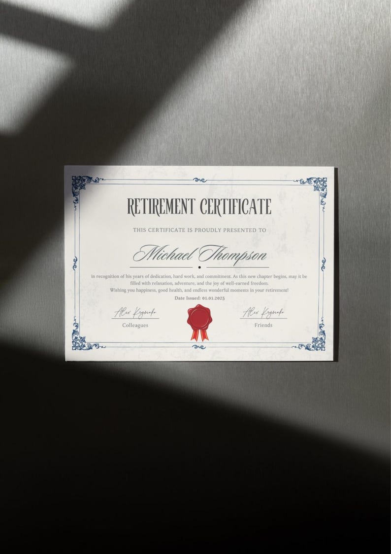 Personalized Retirement Certificate: Printable Farewell Keepsake ...