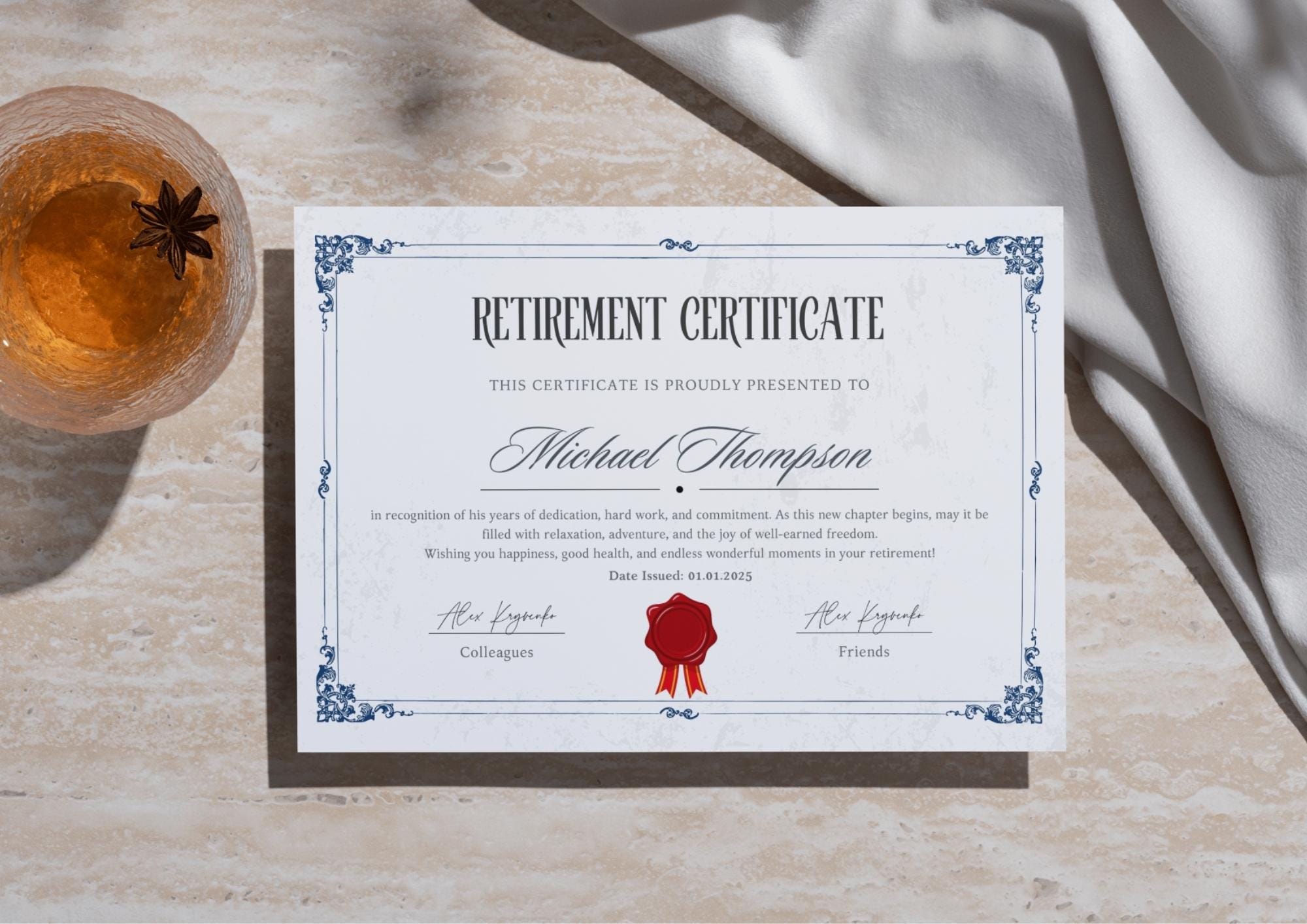 Personalized Retirement Certificate: Printable Farewell Keepsake ...