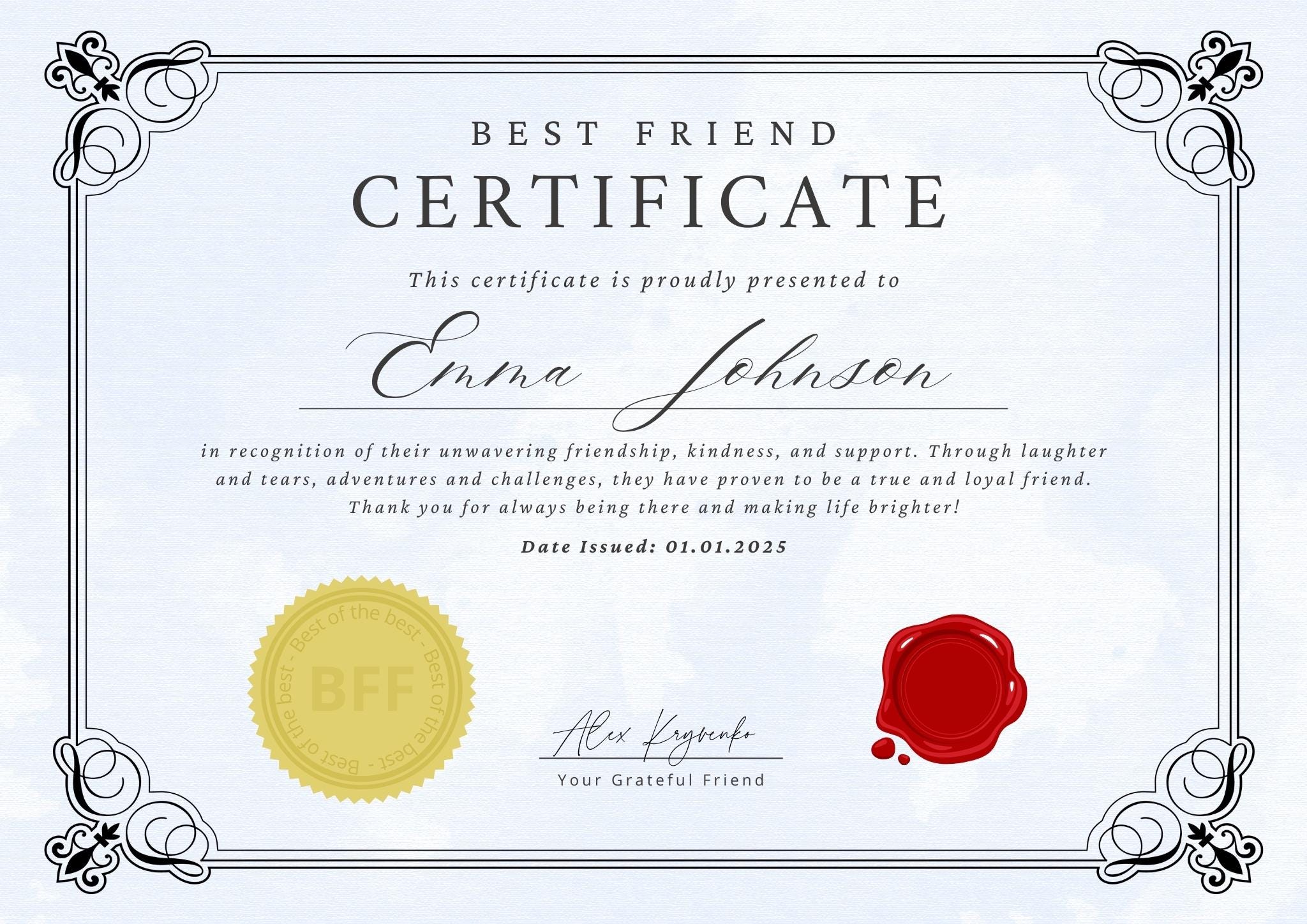 Custom Best Friend Certificate – Personalized Printable Gift ...
