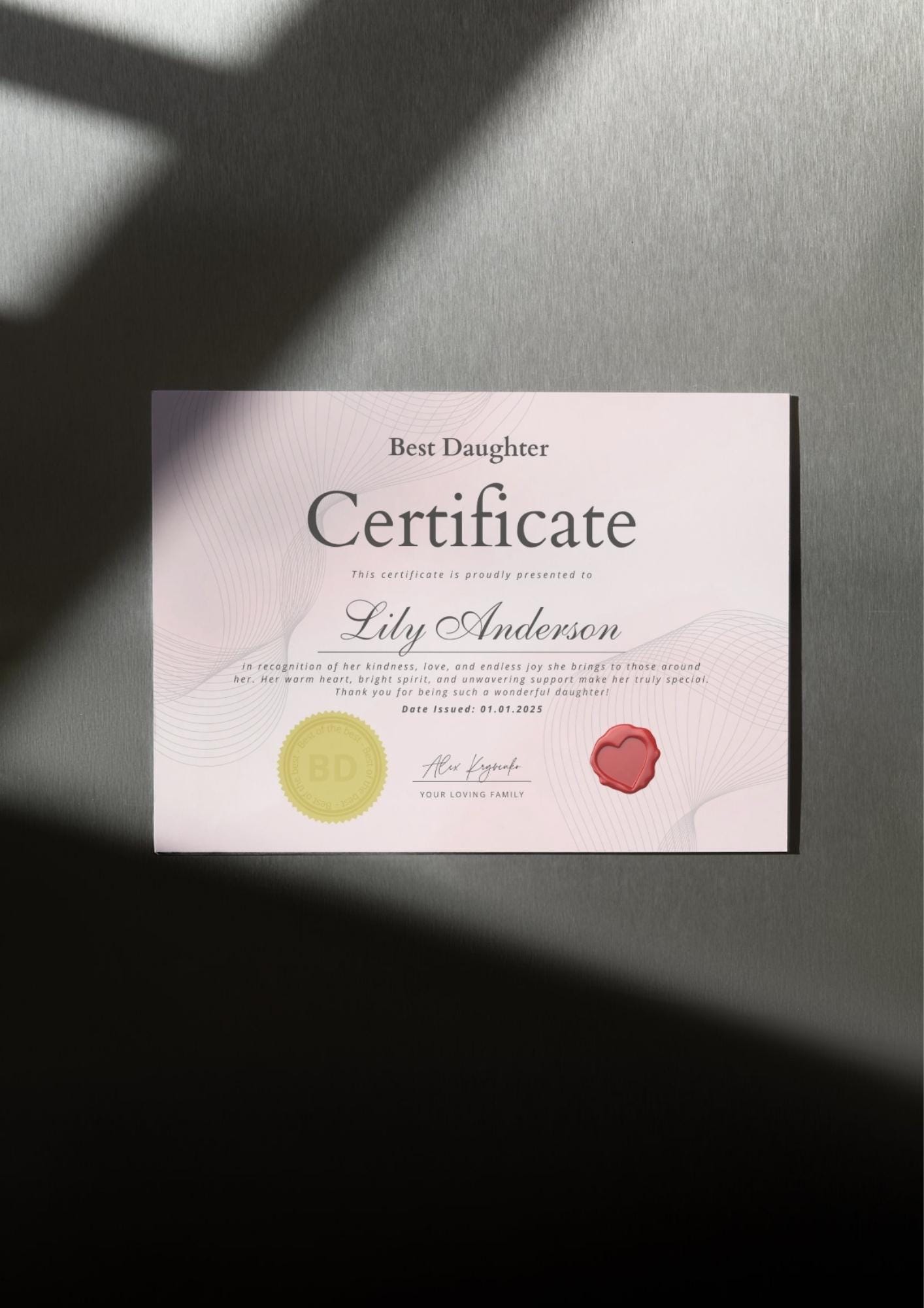 Custom Best Daughter Certificate – Personalized Printable Gift ...