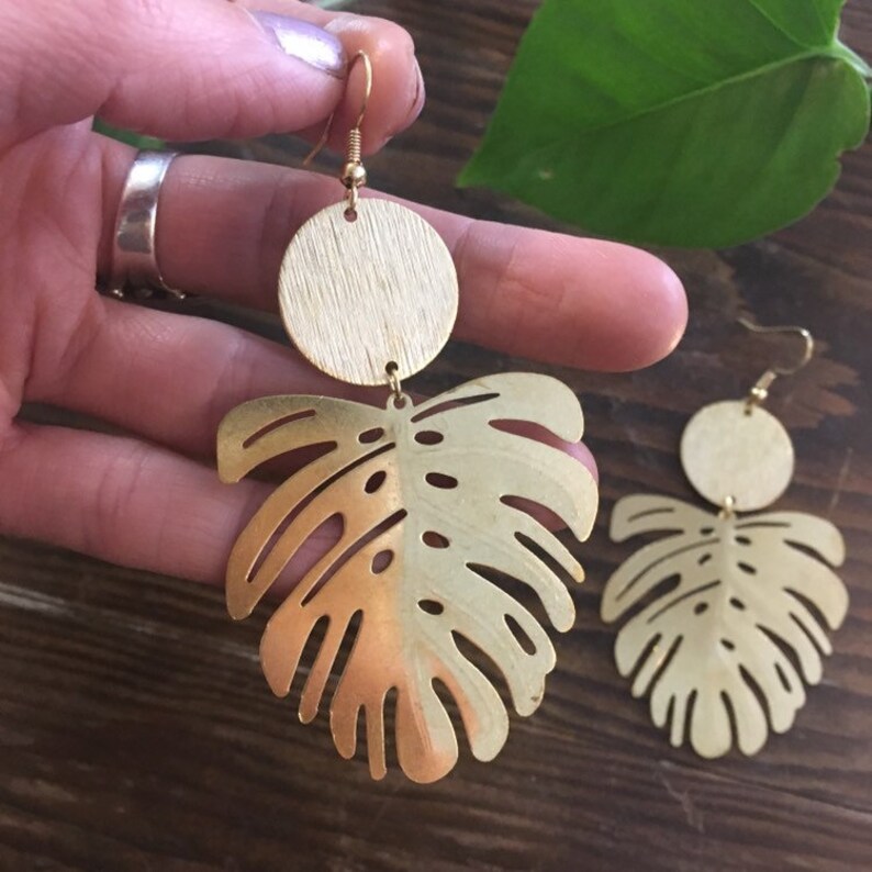 Handmade Monstera Leaf Dangle Earrings // Made in USA // - Etsy