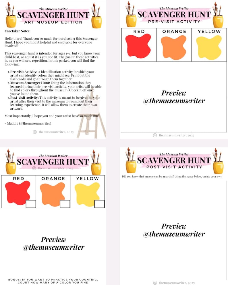 Toddler Art Museum Scavenger Hunt – Printable Activity for Ages 1-4 ...