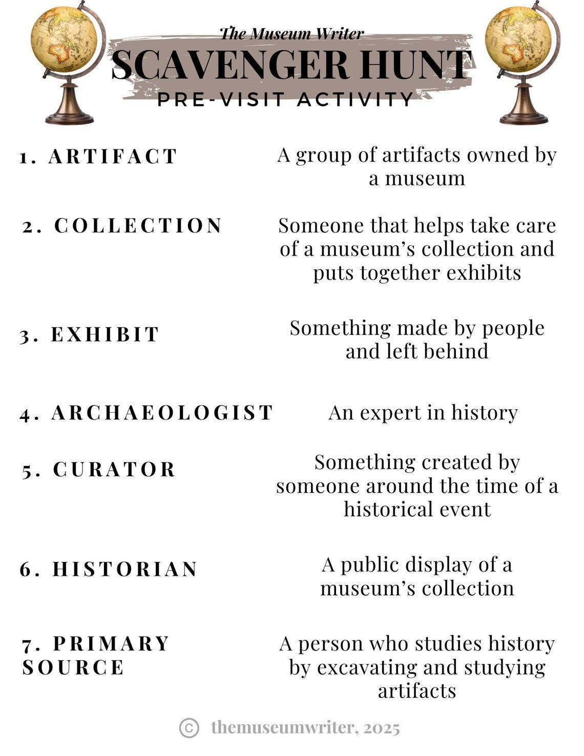 Elementary School History Museum Scavenger Hunt– Printable Activity ...