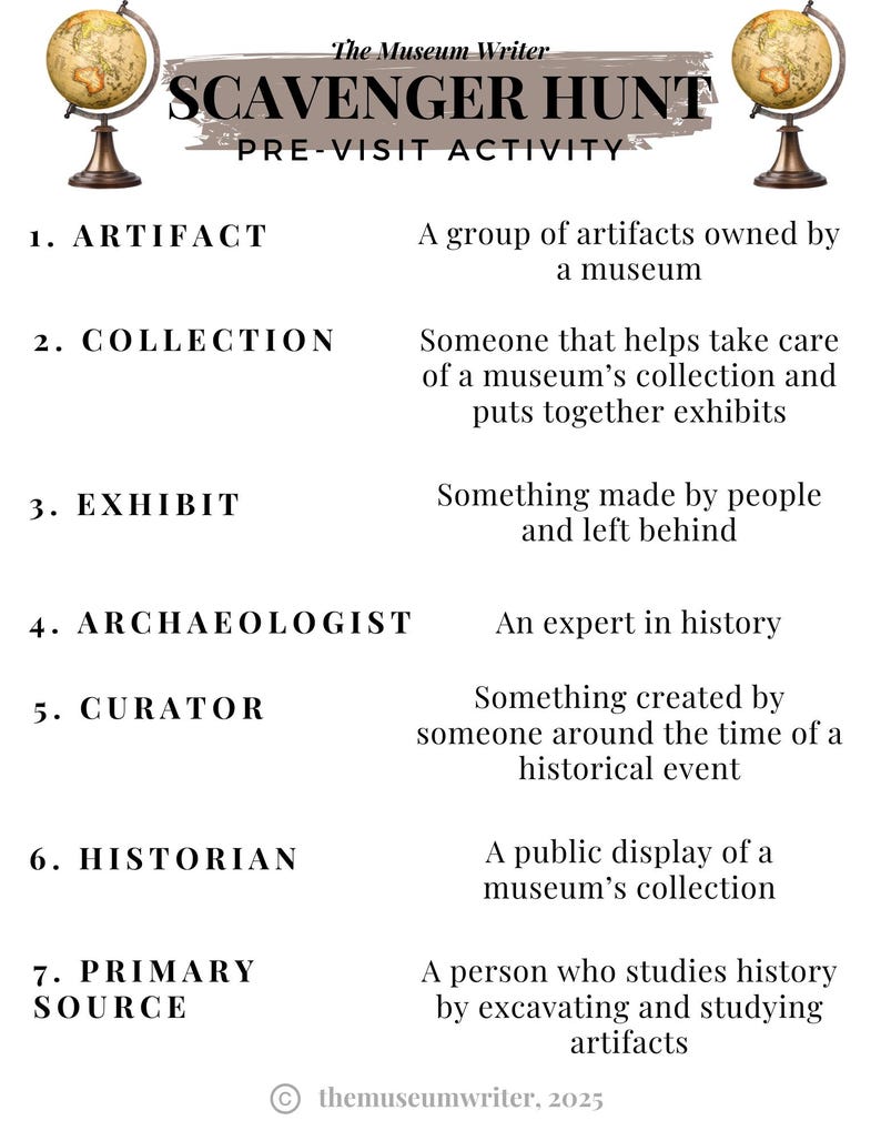 Elementary School History Museum Scavenger Hunt– Printable Activity ...