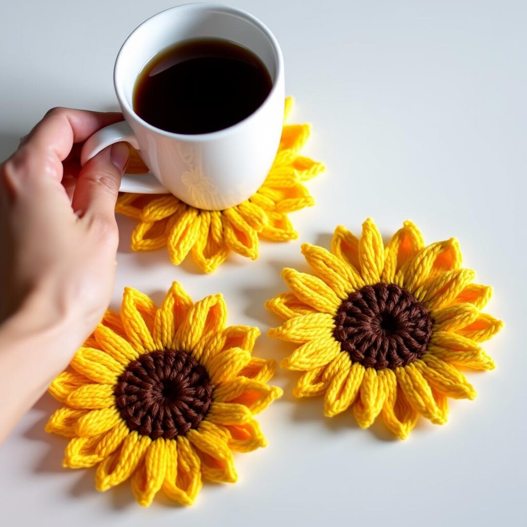 Crochet Sunflower Coasters and Basket Set Pattern, PDF Crochet Pattern ...