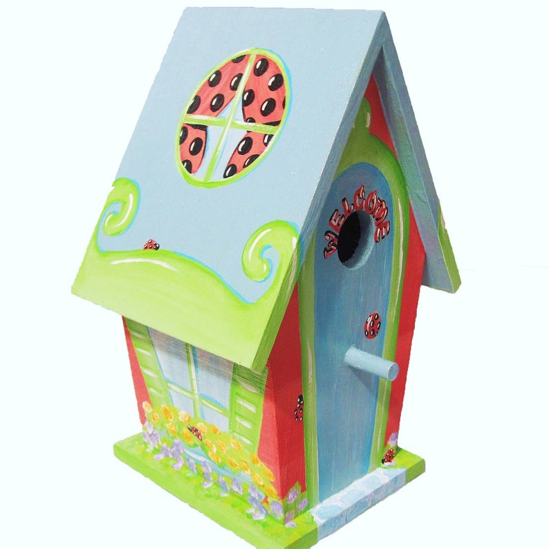 Ladybug Hand Painted Birdhouse with Owls | Etsy