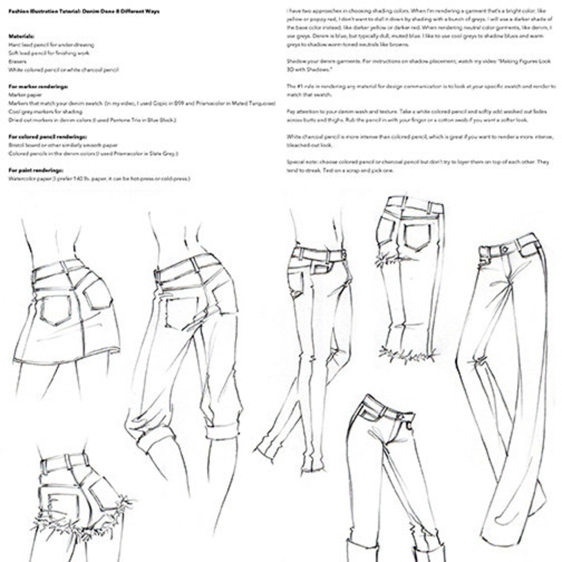 Practice Pack for fashion Illustration Tutorial: Denim Done 8 Different ...
