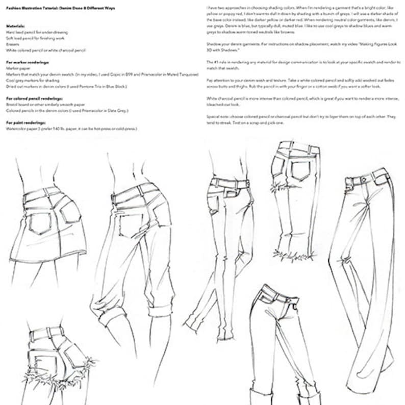 Practice Pack for fashion Illustration Tutorial: Denim Done 8 Different ...