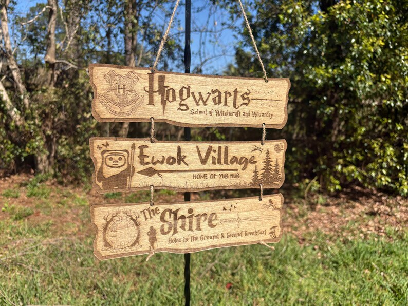 Fantasy Directional Sign Set – Laser Engraved Wooden Signs | the Shire ...
