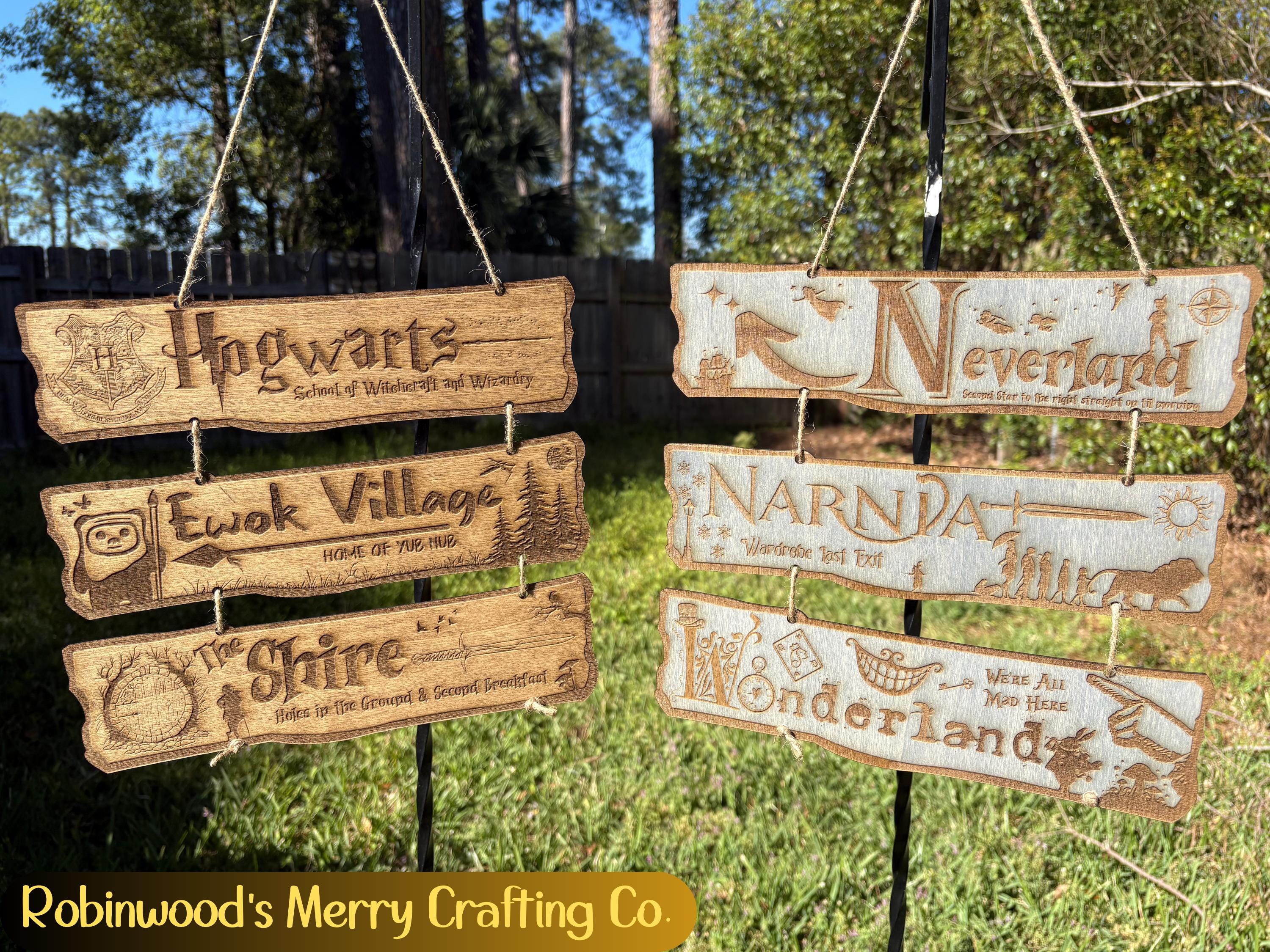 Fantasy Directional Sign Set – Laser Engraved Wooden Signs | the Shire ...