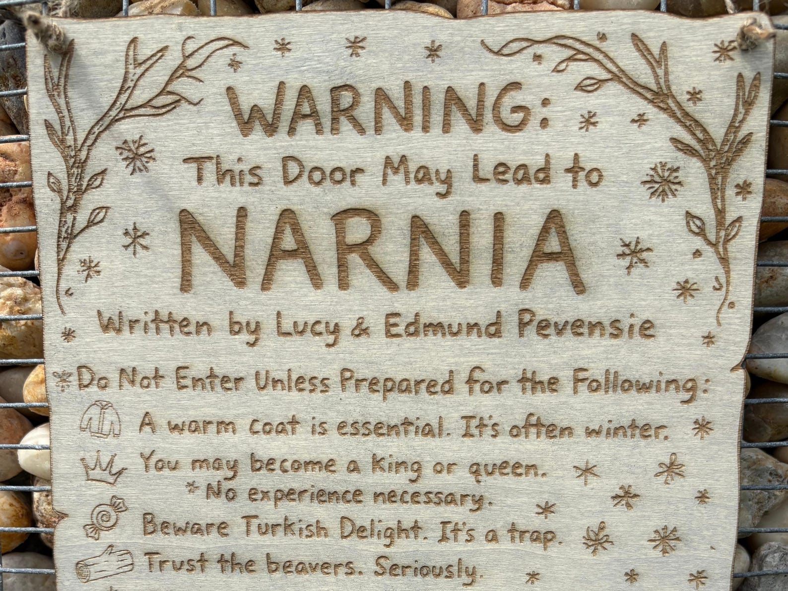 Narnia Warning Sign | Engraved Basswood Wall Art With Sunbleached Stain ...