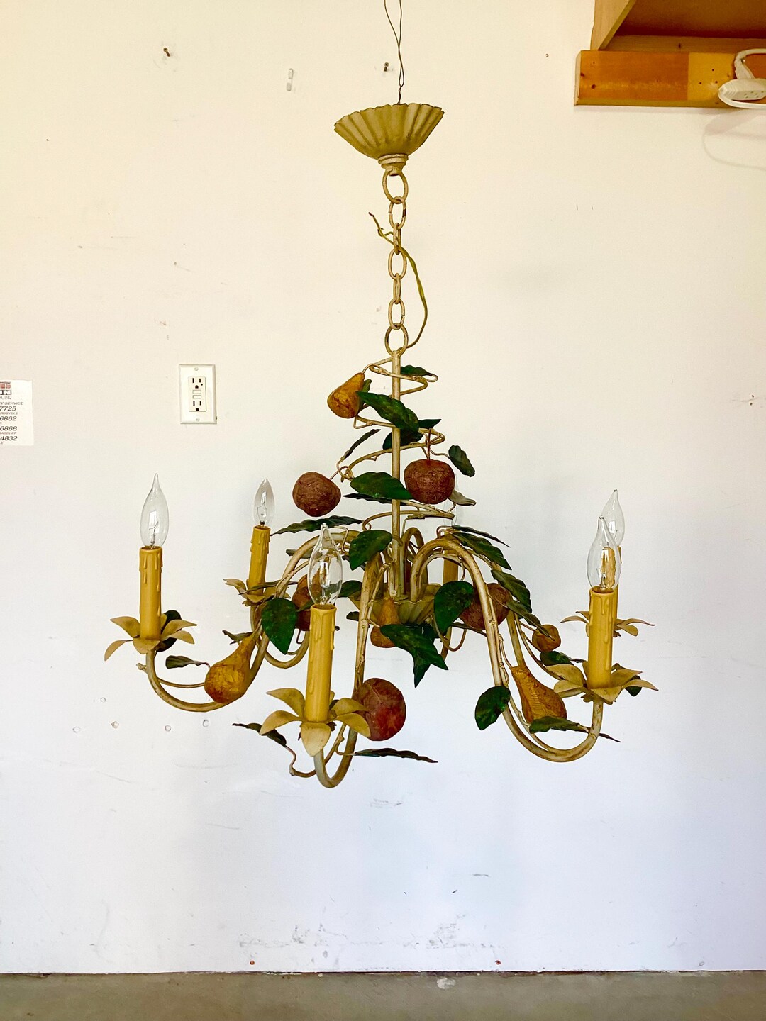 Fabulous Shabby Chippy Tole Chandelier With Wood Fruit/ Large 6 Light ...