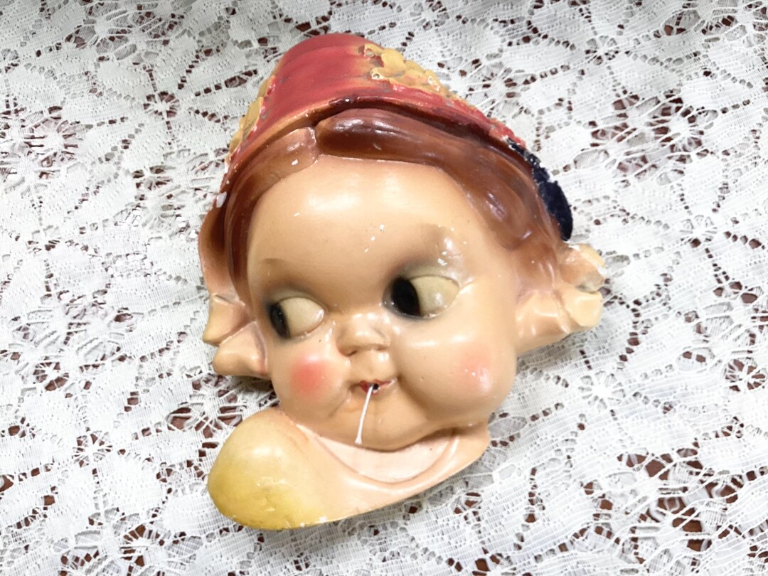 Vintage Chalkware/plaster Cute Girl in Hat String Holder/vintage String ...