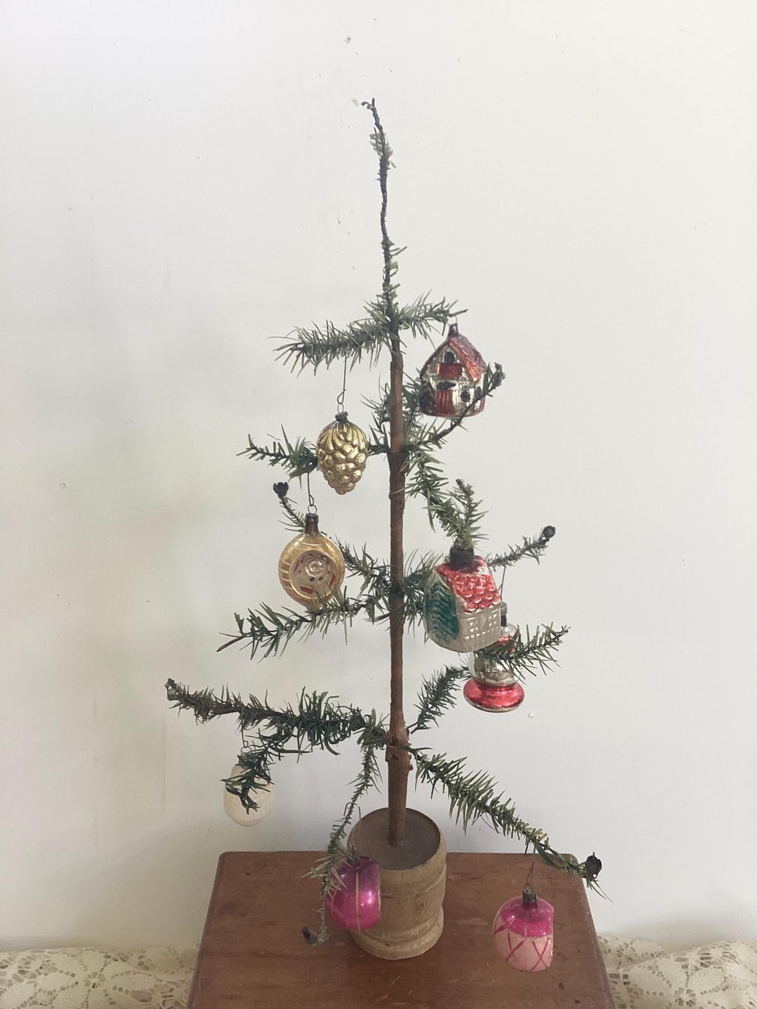 Antique 1930's German Goose Feather Tree With Antique Ornaments ...