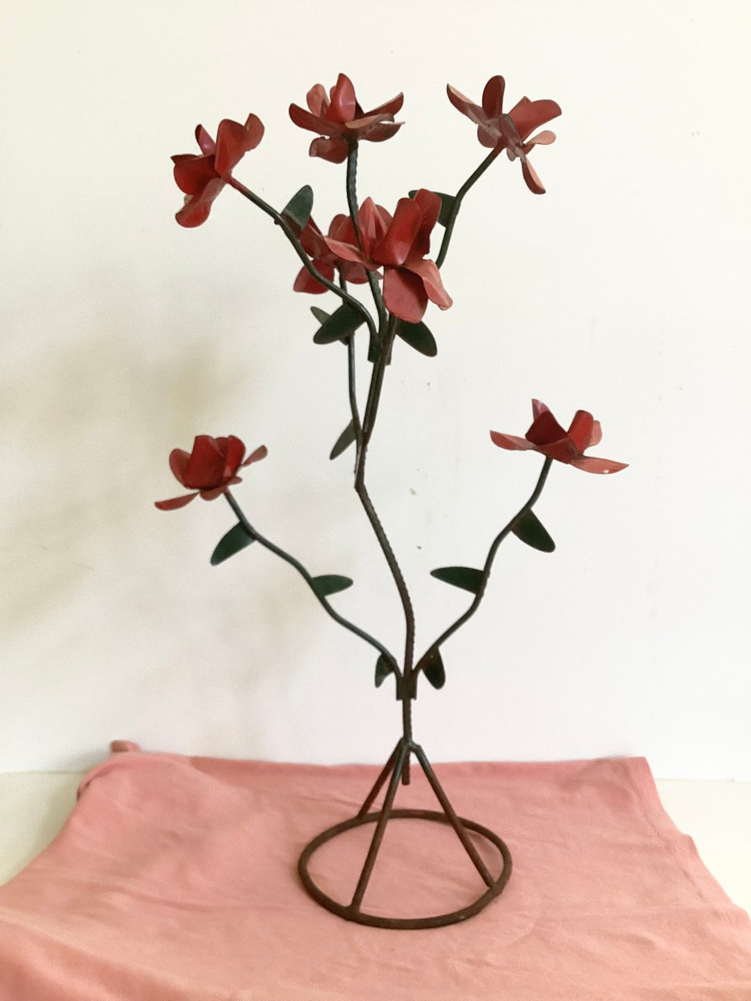 Vintage Tole Metal Red Roses Stand Display/garden Decor/shabby Chippy ...