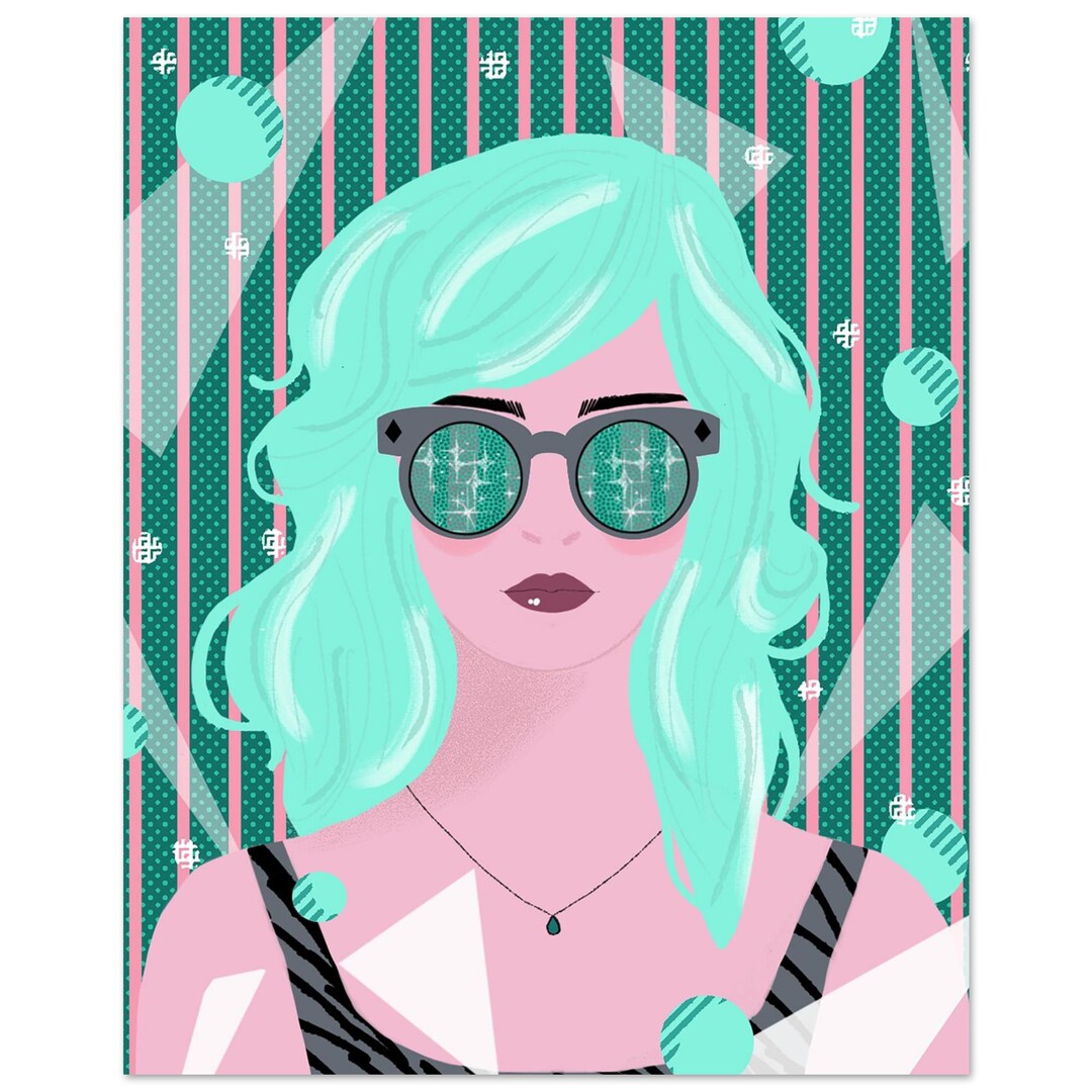 Retro 80s Portrait, Green Hair Portrait, 8x10 Art Print, 80s Retro ...