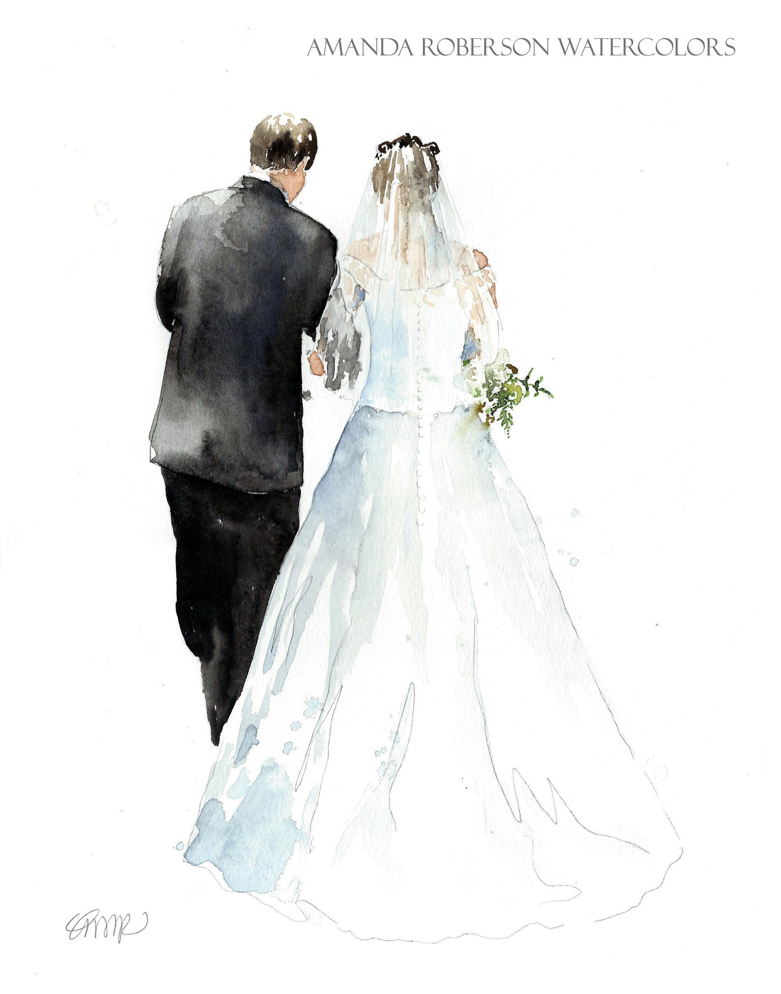 Custom Sketch Watercolor - Original Watercolor Painting - Wedding ...
