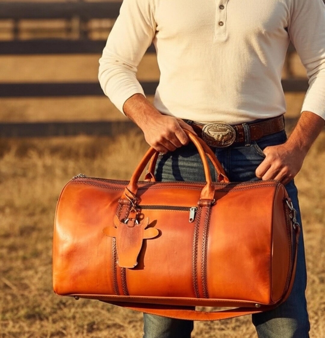 Handcrafted Full Grain Leather Weekender Duffel Bag, Patina Finish ...