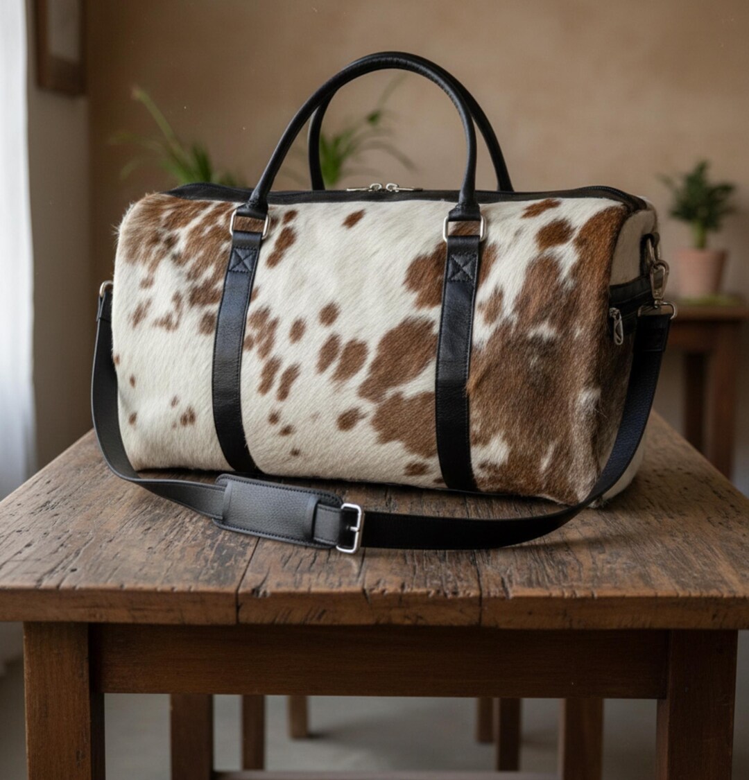 Handmade Cowhide Weekender | Hair on Hide Leather Duffel Bag - Etsy