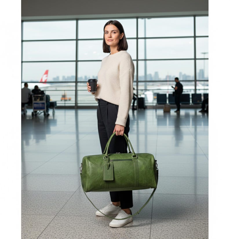 Leather Duffel Bag Vintage Patina Weekender Gym Travel Overnight Carry ...