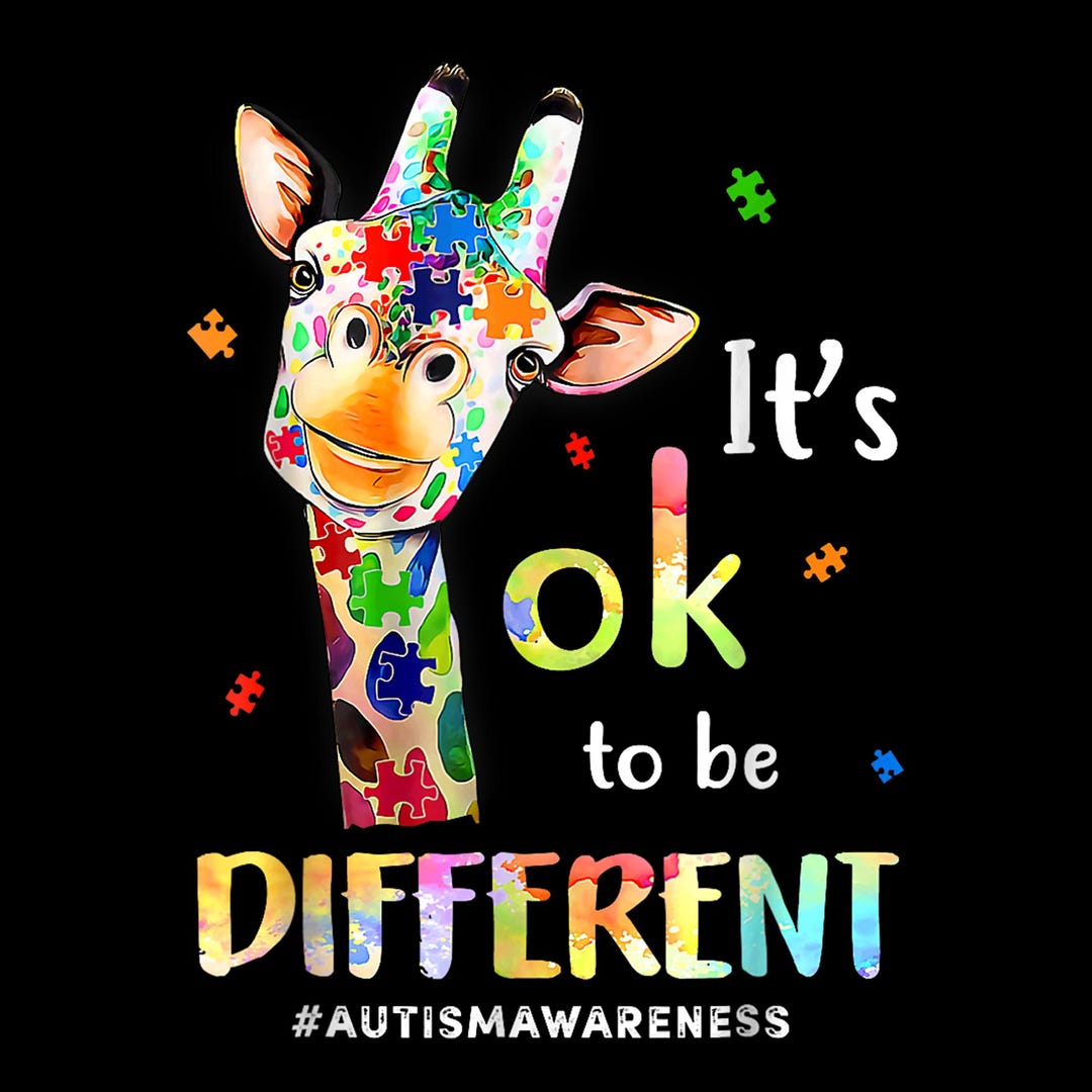Autism Awareness Cute Giraffe PNG ,'it's Ok to Be Different' Design for ...