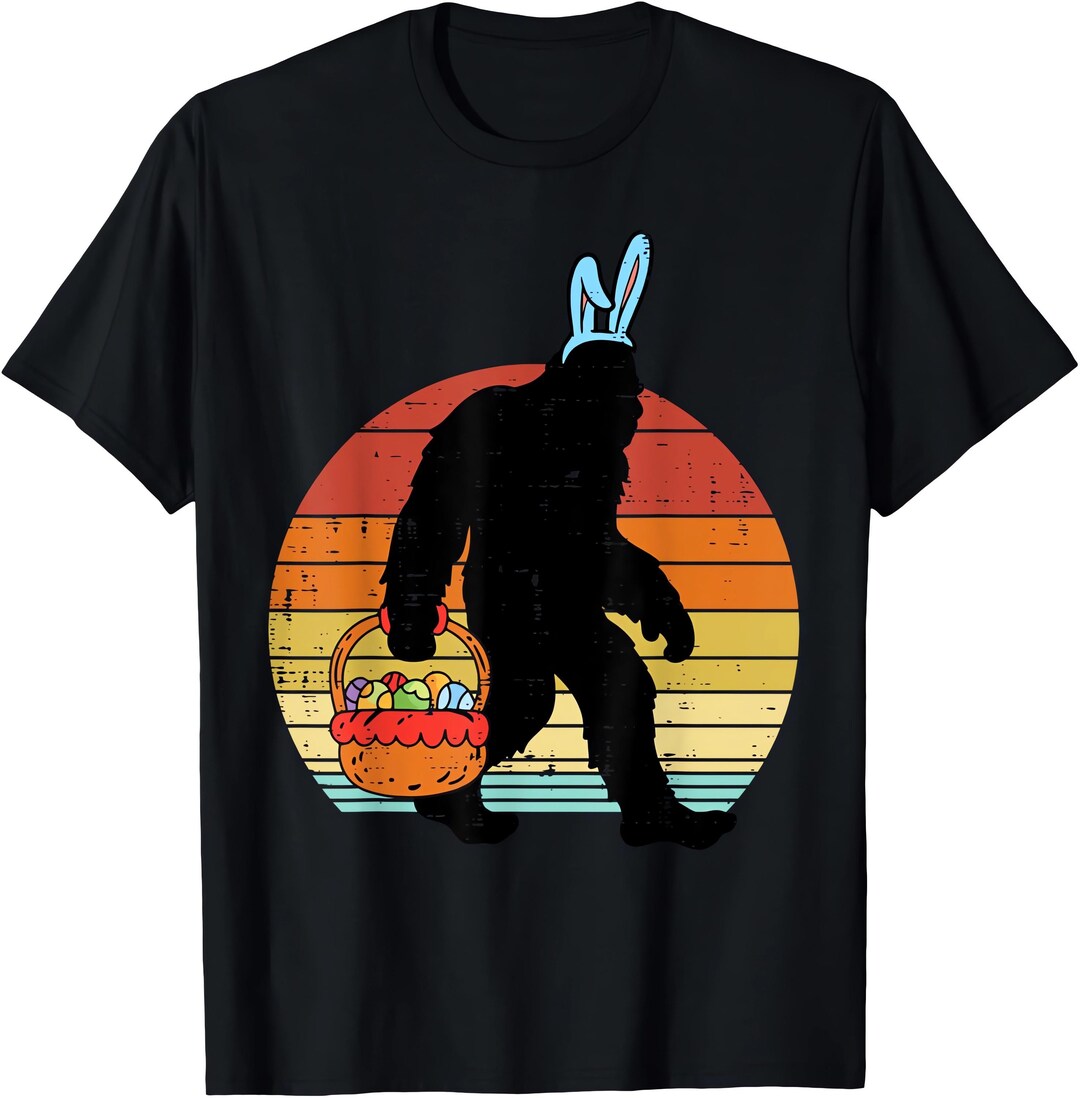 Bigfoot Easter Bunny Png,retro Sasquatch With Eggs,men,women & Kids ...
