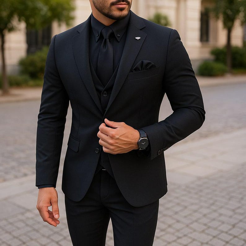 Black 3 Piece Slim Fit Suit for Men | Two Button Wedding Party Wear | Groom Formal Tuxedo - Etsy