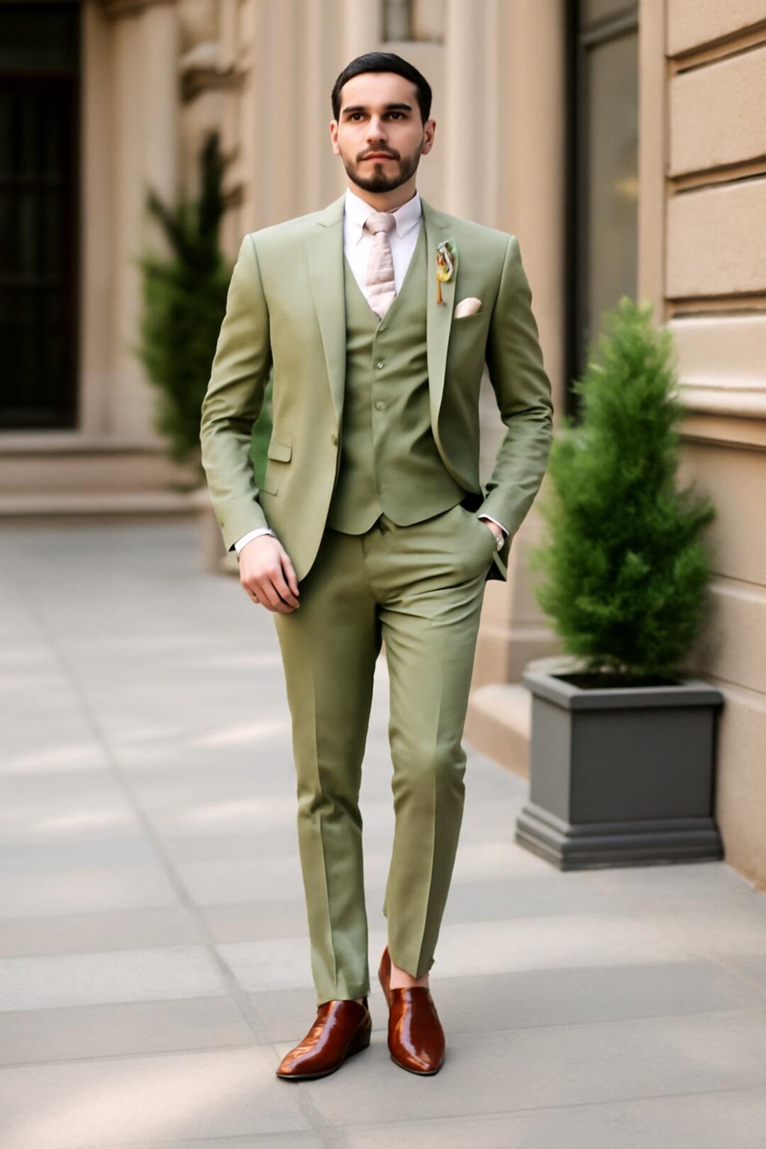 Light Green Slim Fit Bespoke Suit for Men | Wedding, Groom, and Party ...