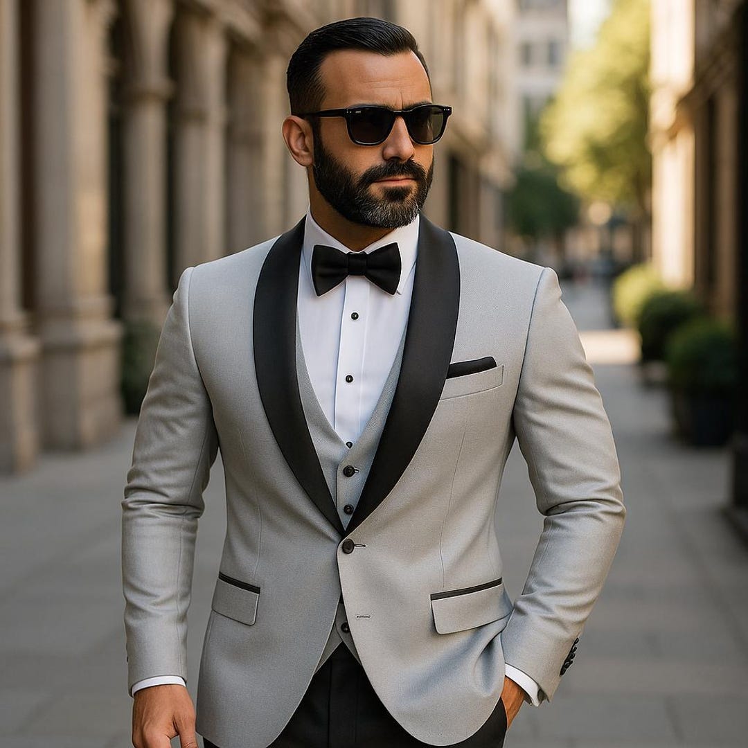 Light Grey Tuxedo With Black Lapels | 3 Piece Slim Fit Men’s Suit ...