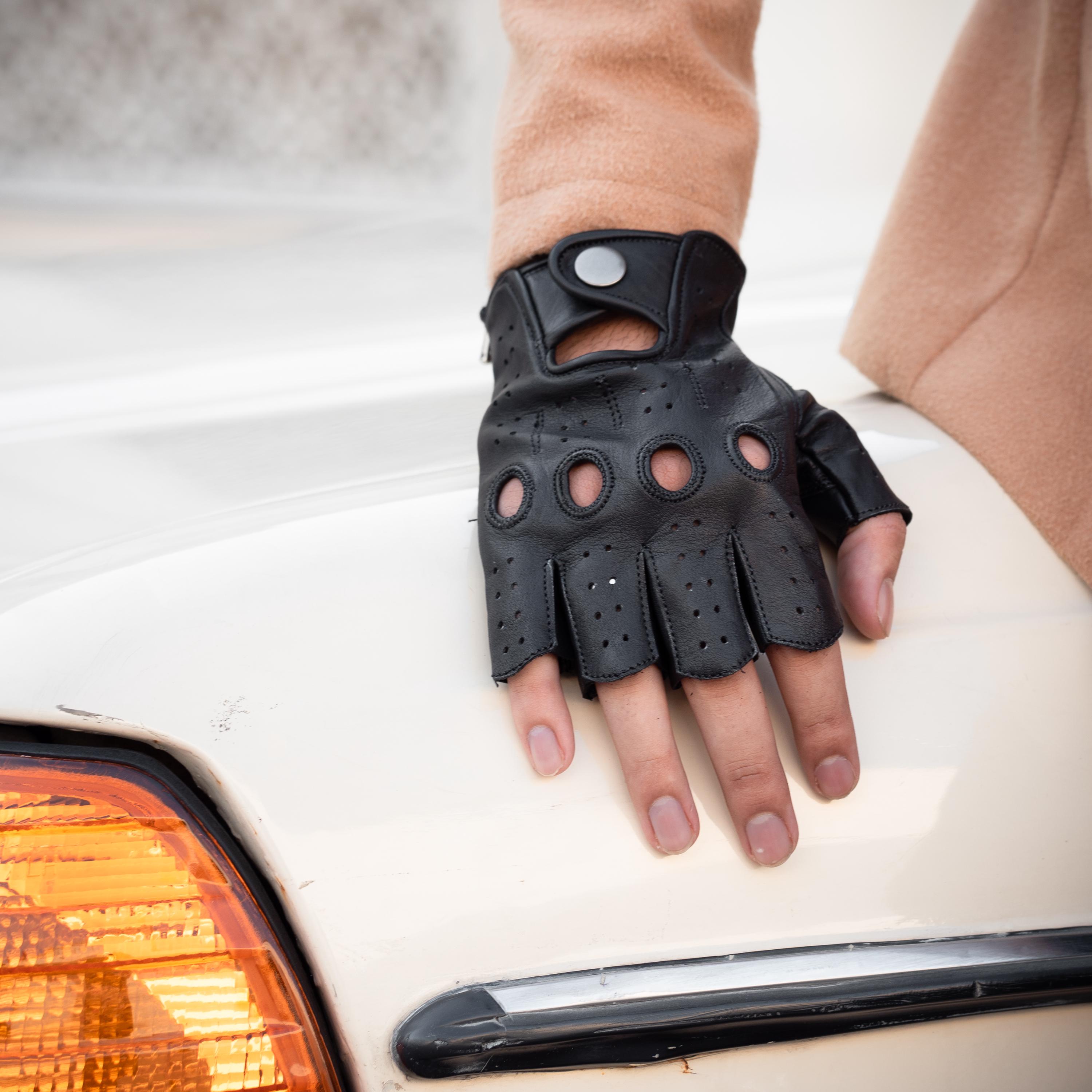 Handmade Fingerless Leather Driving Gloves: Perforated Full-grain, - Etsy