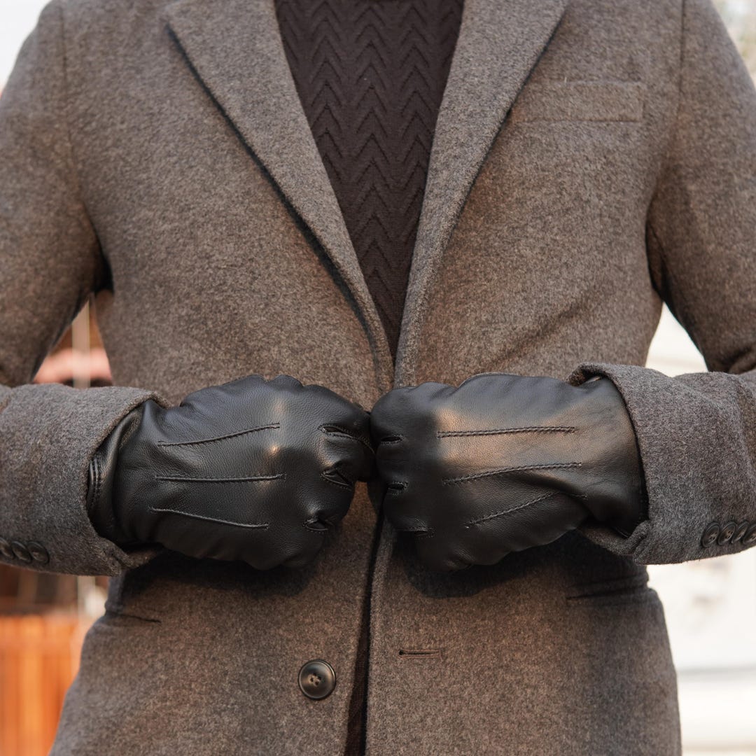 Handmade Classic Black Sheepskin Leather Gloves With Fleece Lining ...