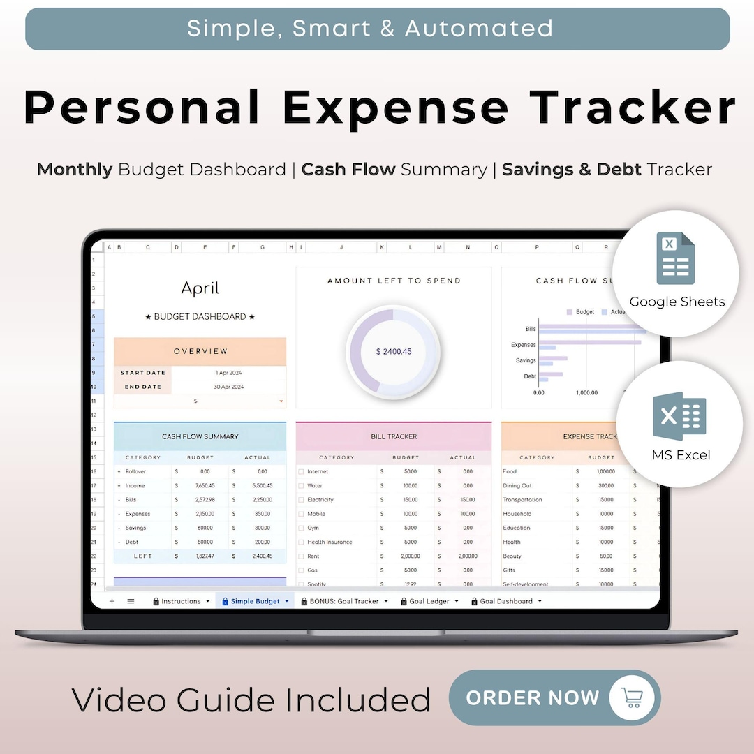 Personal Expense Tracker Spreadsheet | Finance Planner (google Sheets ...