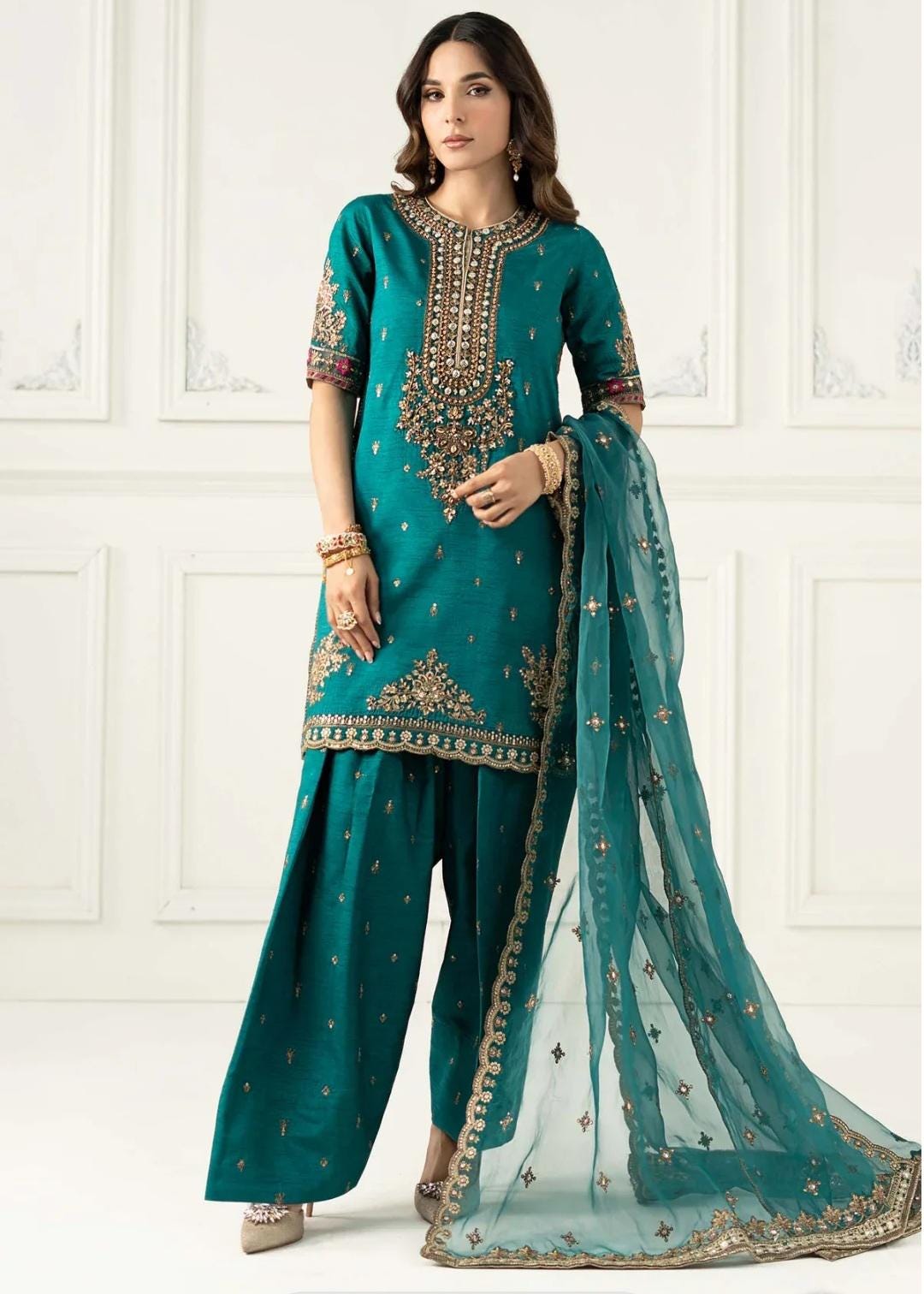 Premium GREEN SHEEN Trendy Pakistani Farshi Shalwar Outfitt - Etsy