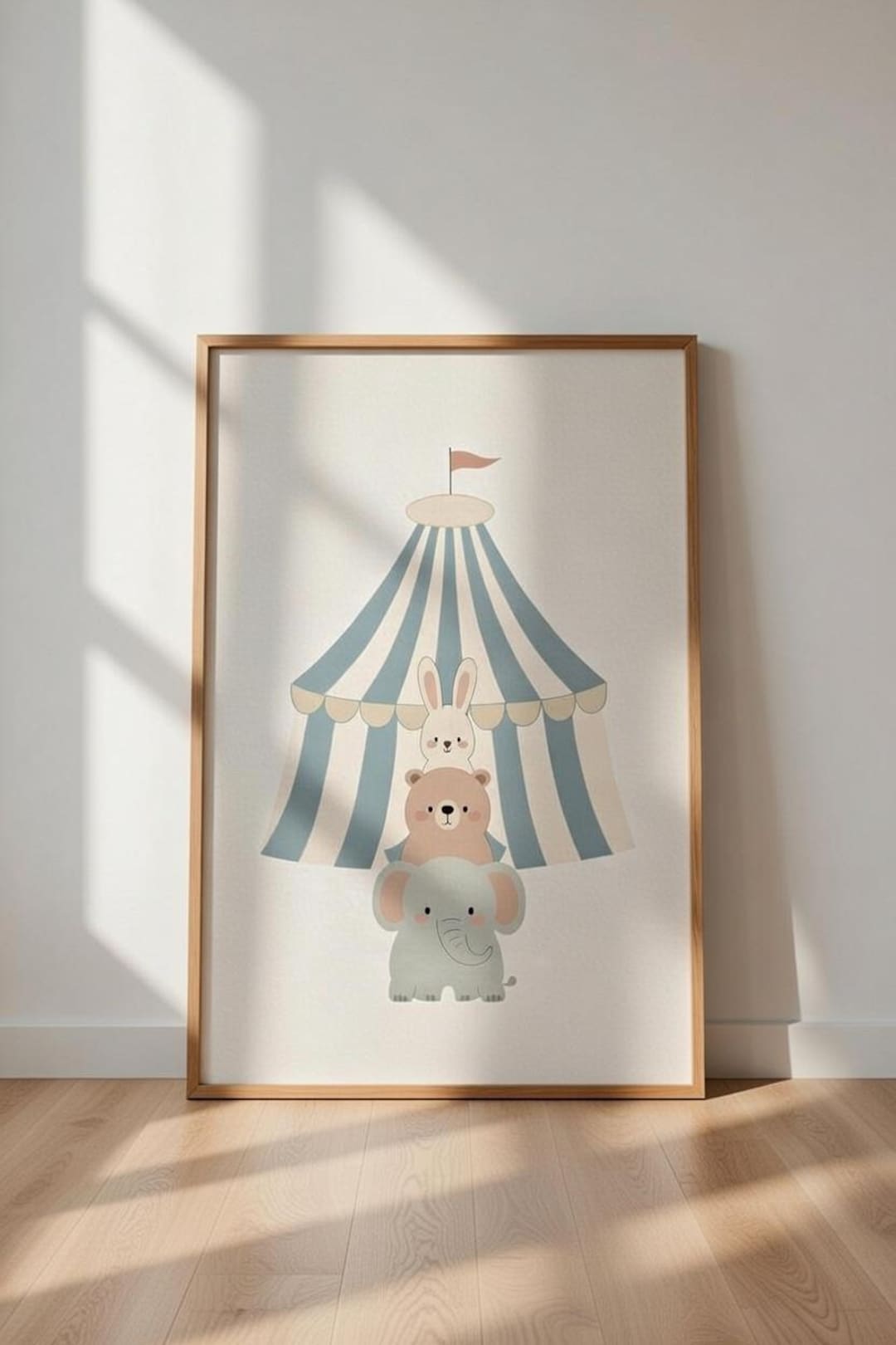 Circus Tent Poster With Elephant, Bear & Rabbit | Neutral Nursery Decor ...