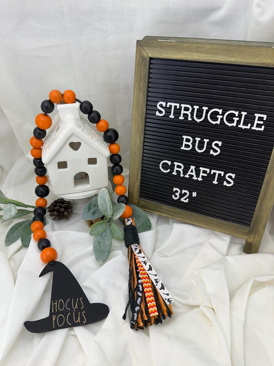 Hocus Pocus Halloween Wood Bead Garland: Witch Hat Tag & Jute Tassel - Etsy