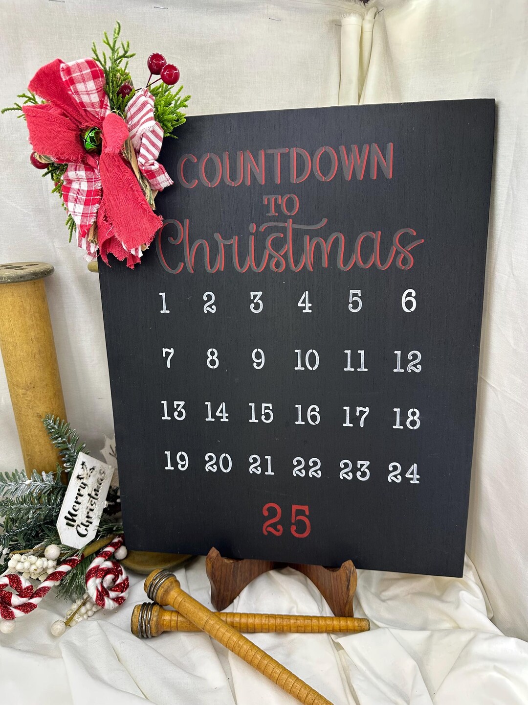 Chalkboard Countdown to Christmas | Farmhouse Advent Sign With Bow ...