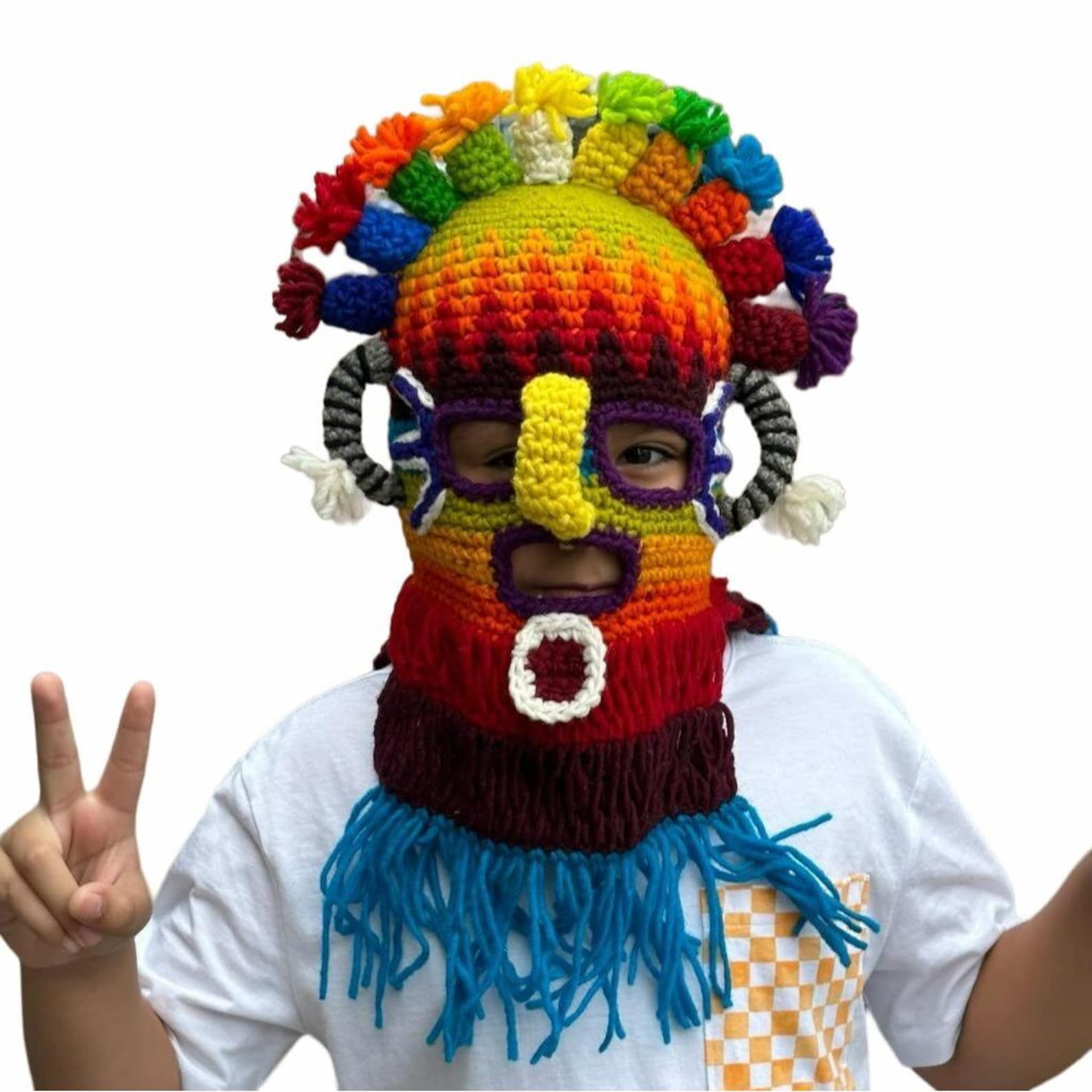 NEW Handmade Aya Huma Diablo Umo Inca's Kids Mask Ecuador Black inti ...