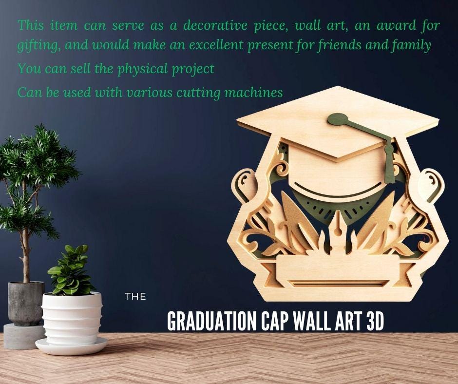 3D Graduation Cap Wall Art: Laser Cut File (digital Download) - Etsy