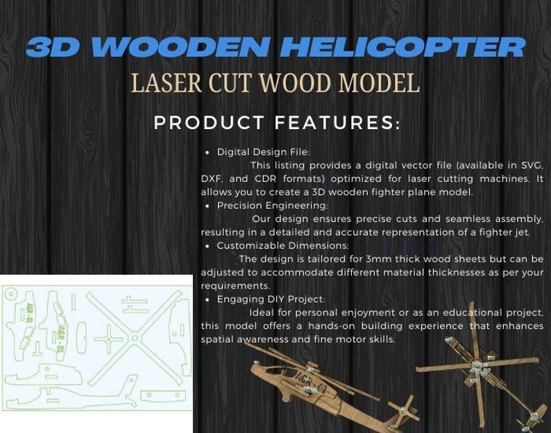 Wooden Helicopter Model: Laser Cut SVG Template (digital Download) - Etsy
