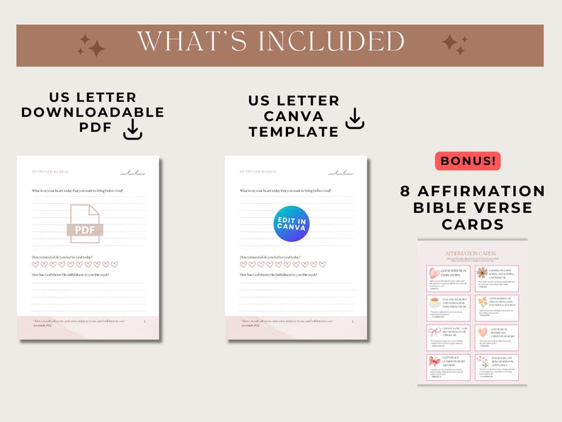 Downloadable Prayer Journal, Canva Prayer Journal, BONUS Affirmation ...