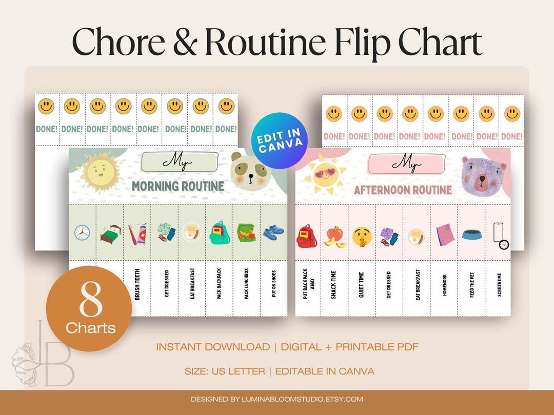 Chore and Routine Flip Chart Editable Printable, Morning Afternoon ...