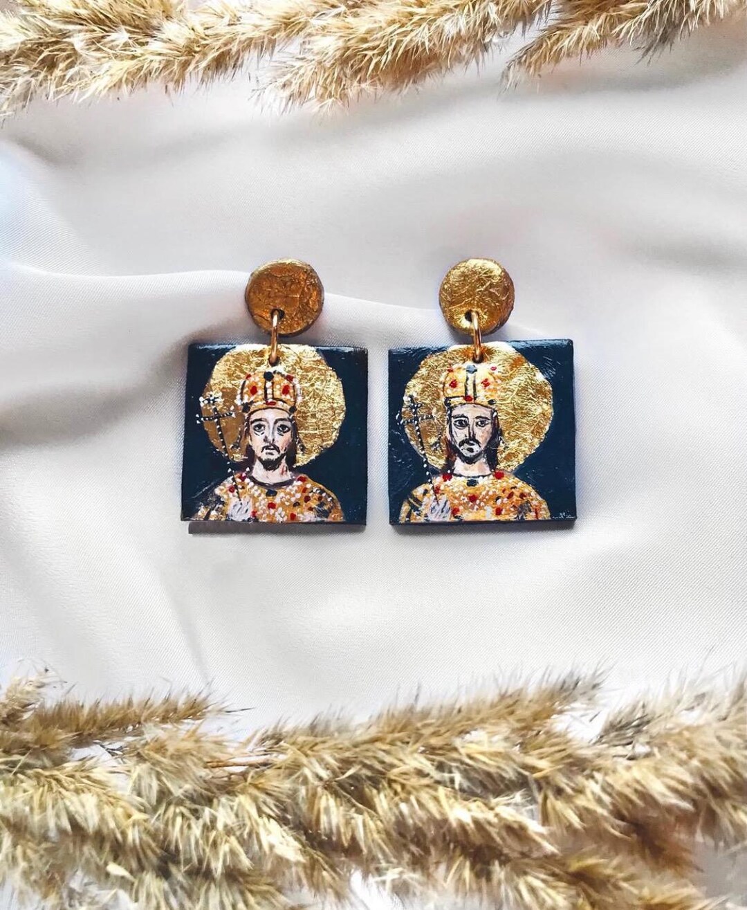Hand-painted King Dušan Earrings Medieval Byzantine Fresco Jewelry ...