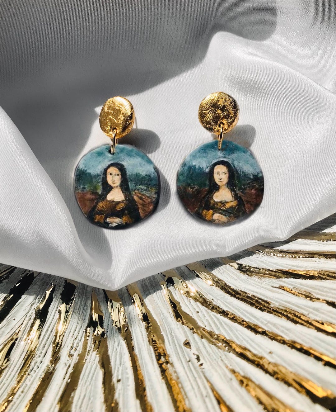Hand-painted Mona Lisa Earrings Leonardo Da Vinci Art History Jewelry ...