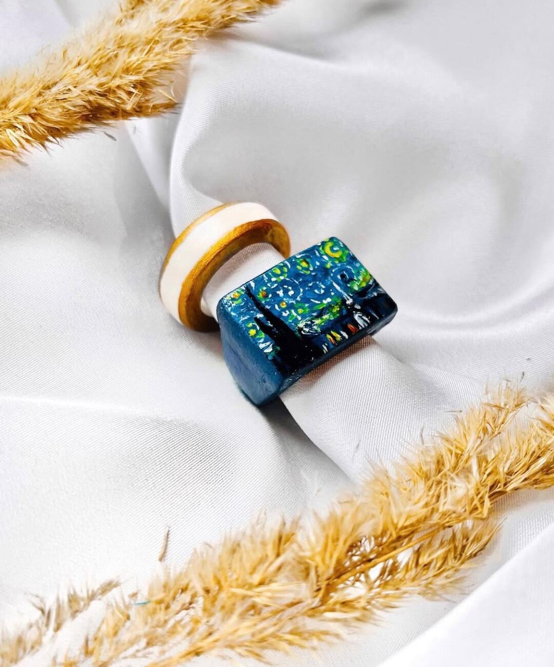 The Starry Night Rings Vincent Van Gogh Rings Artistic Rings Hand Painted Rings Art Lover Gifts ...