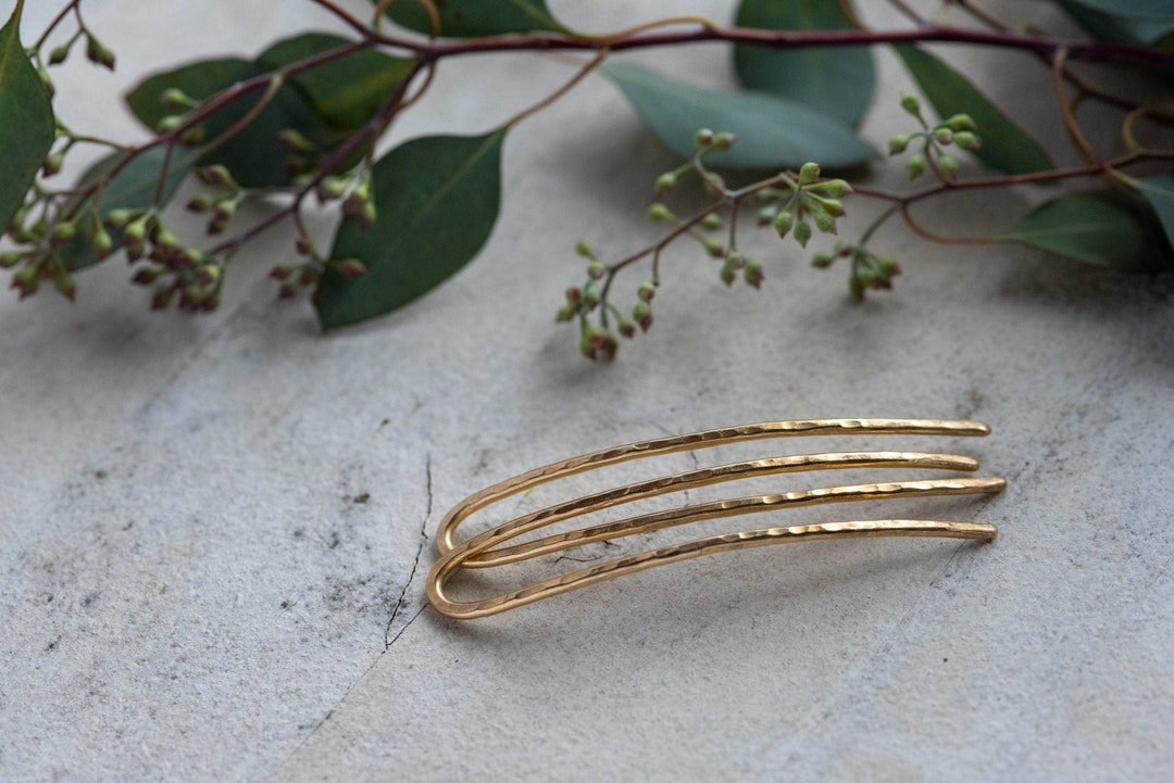 Brass Hair Pins, Hammered Metal Hair Forks, Boho Bun Holder (set of 2 ...