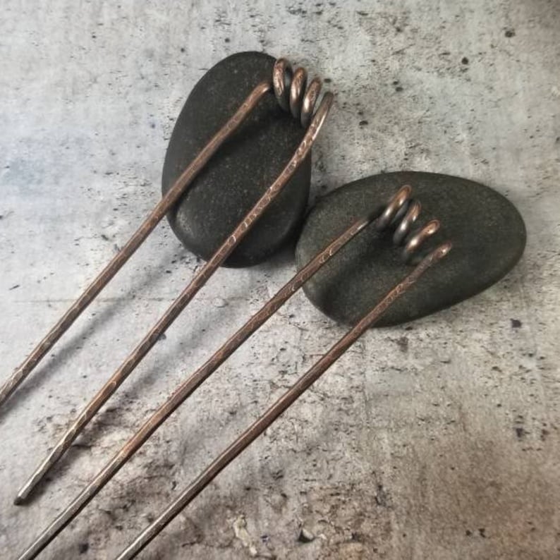 Metal French Hair Pins Set of 2 Copper Springs Bun Pins - Etsy